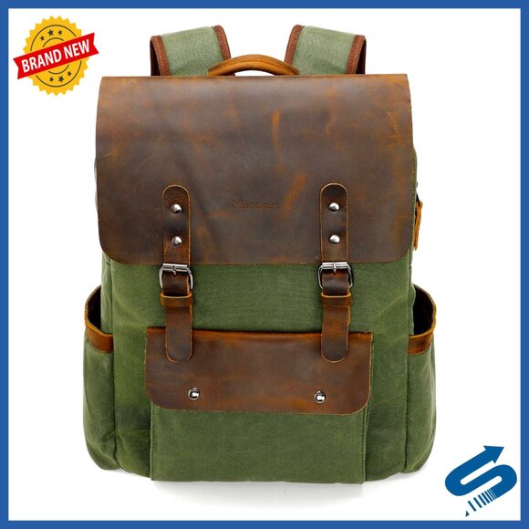 Bags | Vintage Waxed Canvas Leather Rucksack Retro Travel Laptop ...